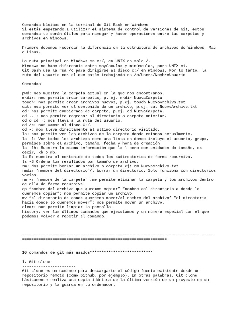 Comandos Básicos en La Terminal de Git Bash | PDF