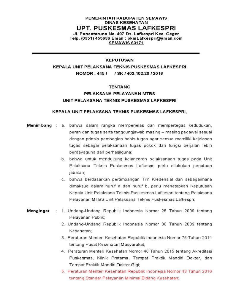 1.SK PELAKSANA PELAYANAN MTBS S | PDF | Bisnis | Sains & Matematika