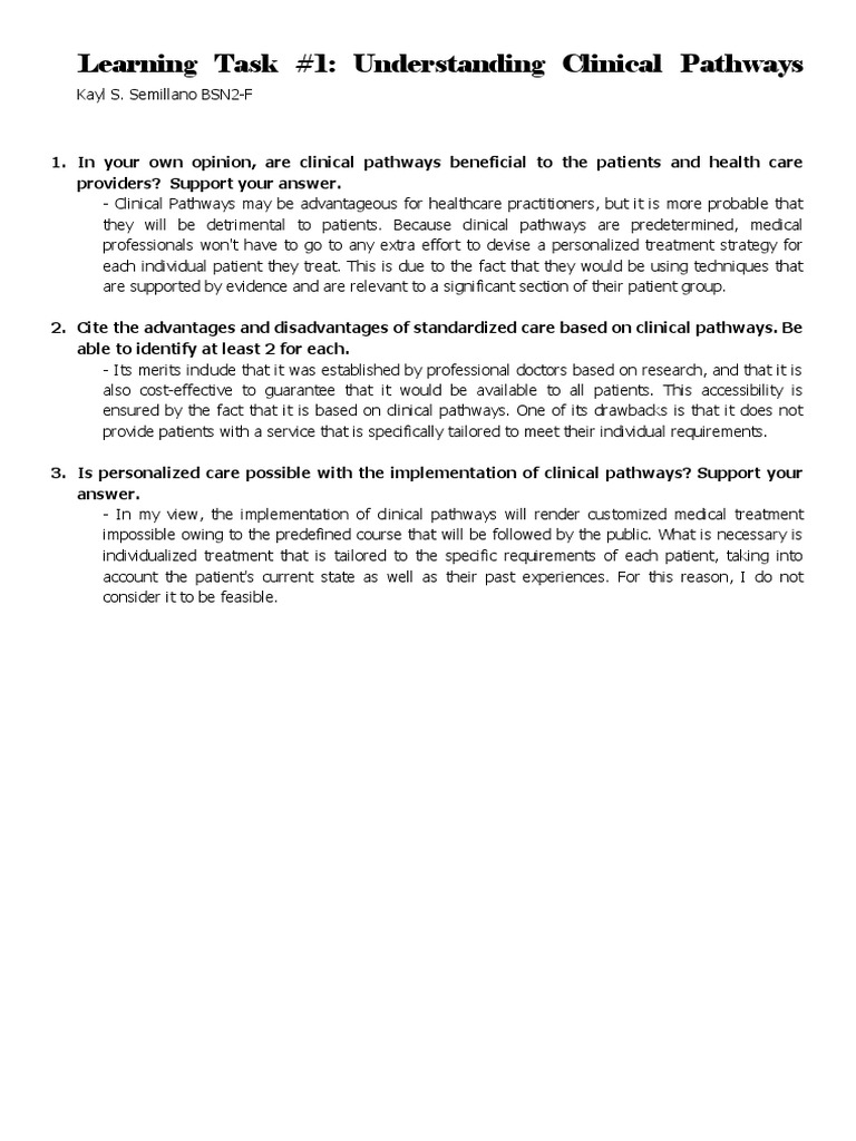 Understanding Clinical Pathways - SEMILLANO | PDF