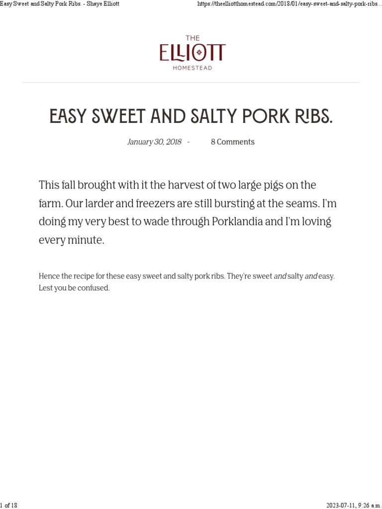 Easy Sweet and Salty Pork Ribs. - Shaye Elliott | PDF | Grilling | Taste