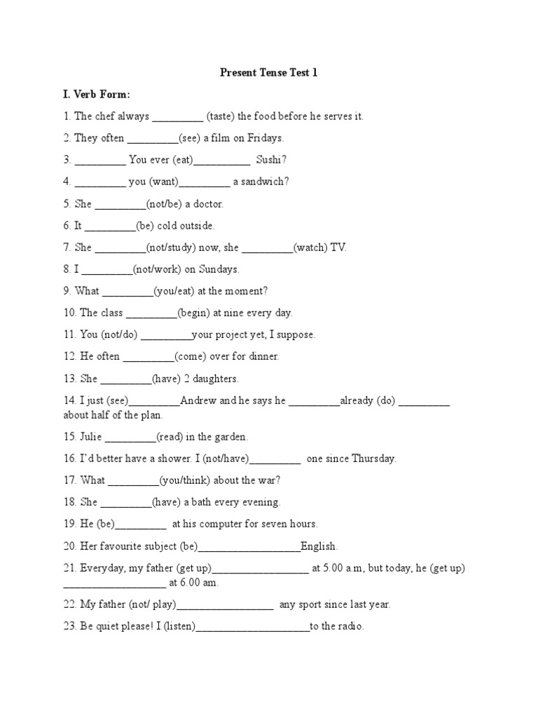 Present Tense Test 1 | PDF | Grammar | Linguistics