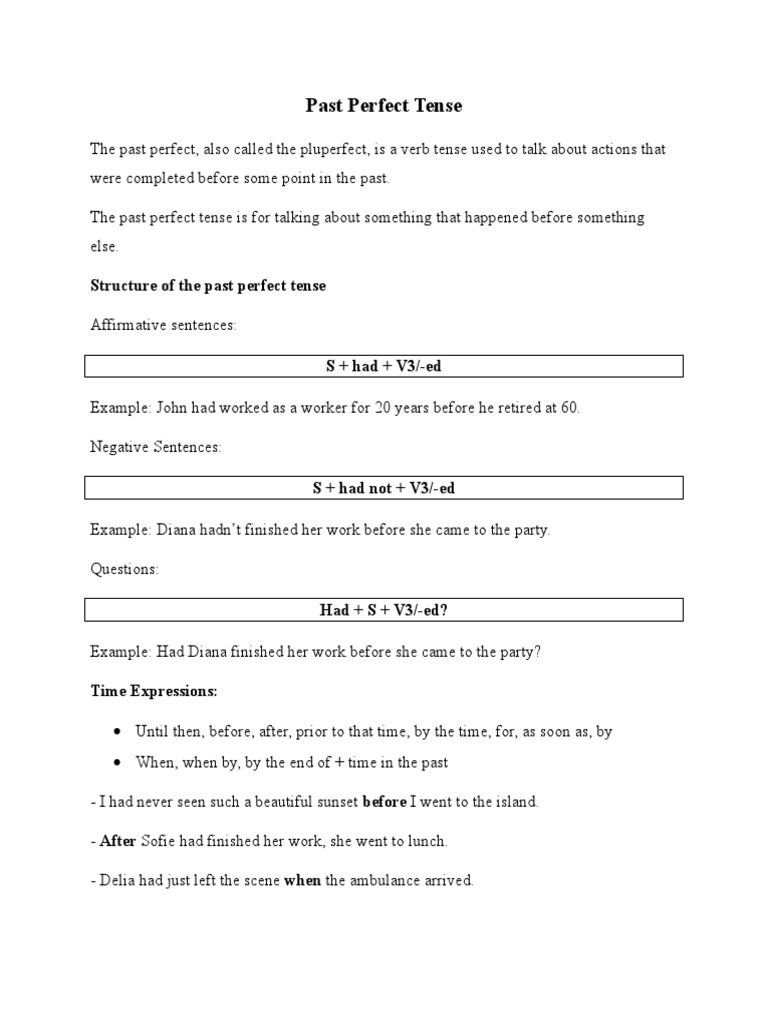Past Perfect Tense | PDF | Perfect (Grammar) | Languages