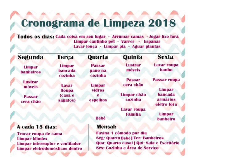 Cronograma Limpeza Semanal | PDF