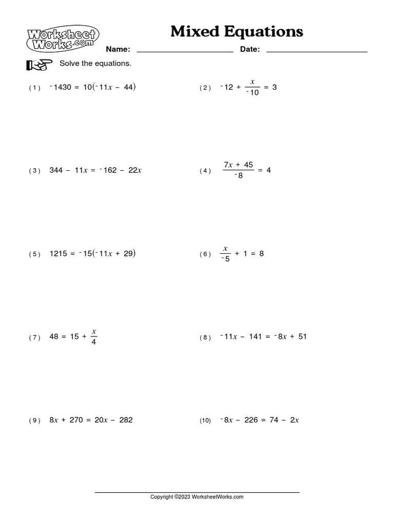 WorksheetWorks Mixed Equations 1 | PDF
