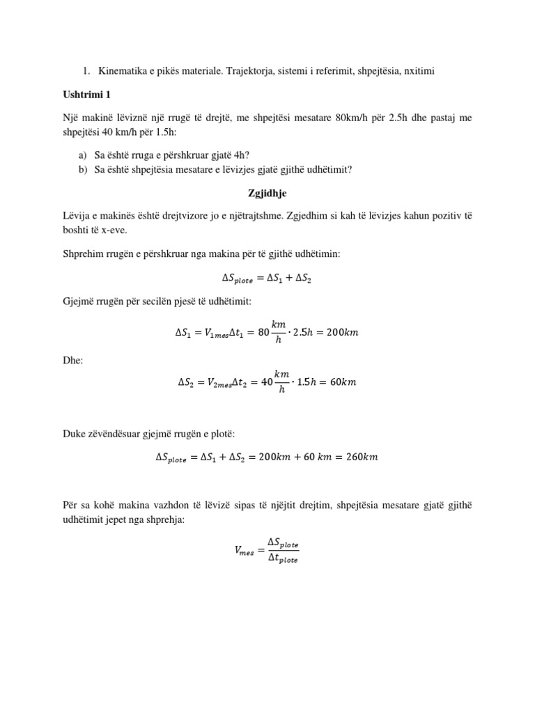 Kinematika e Pikës Materiale. Trajektorja, Sistemi I Referimit ...