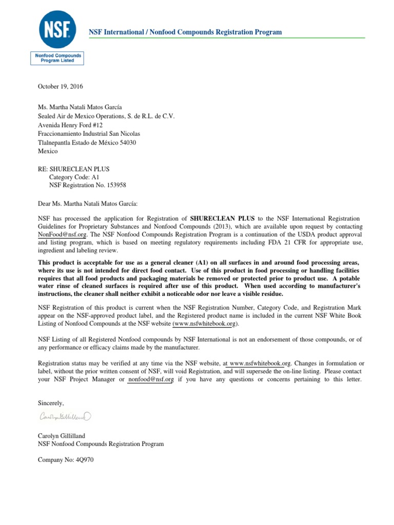 Shureclean Plus - NSF | PDF