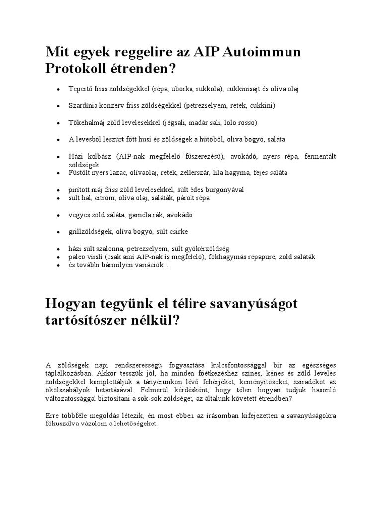 AIP Autoimmun Protokoll Étrend Segítség | PDF