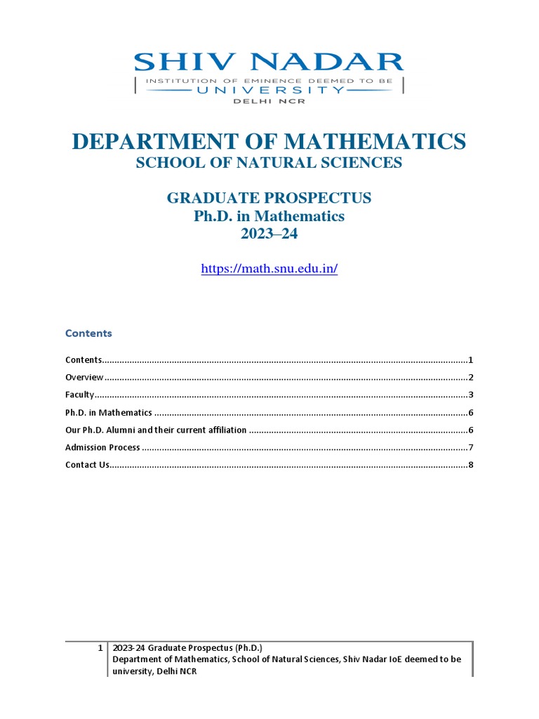 PhD-Mathematics Prospectus 2023-24 | PDF | Mathematics | Mathematical ...