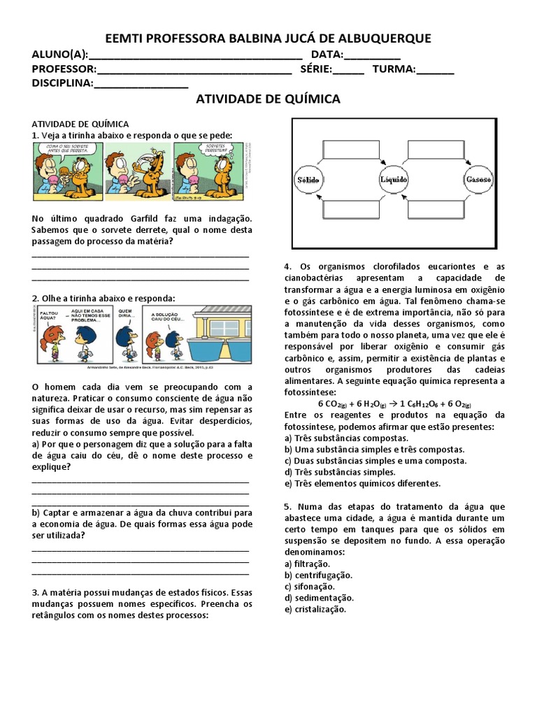 Atividade de Química 1º Ano OFICIAL | PDF | Química | Água