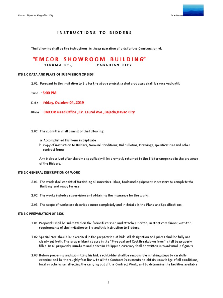EMCOR Tiguma Showroom Bid Instructions | PDF | Surety | Specification ...