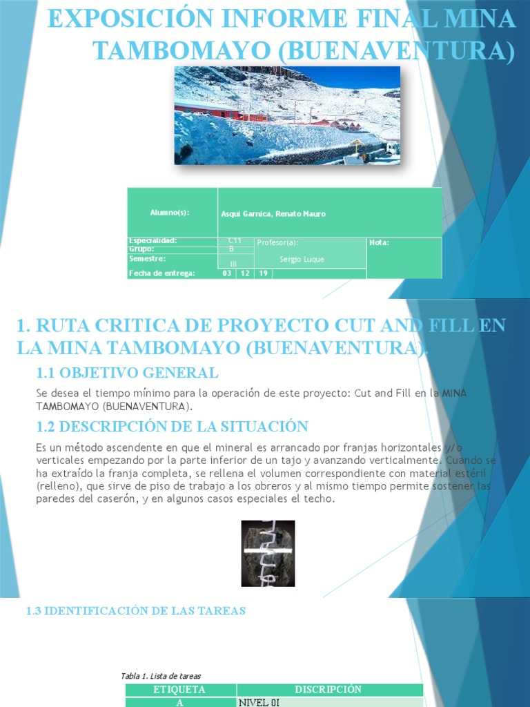 Exposición Informe Final Mina Tambomayo (Buenaventura) Diapositivas | PDF