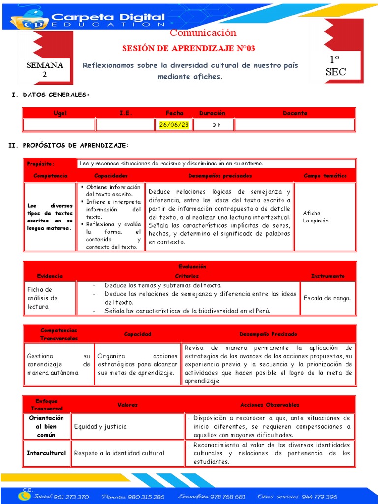 3° Sesión de Aprendizaje Sesión 3-Sem.2-Exp.4-Com | PDF | Aprendizaje | Evaluación