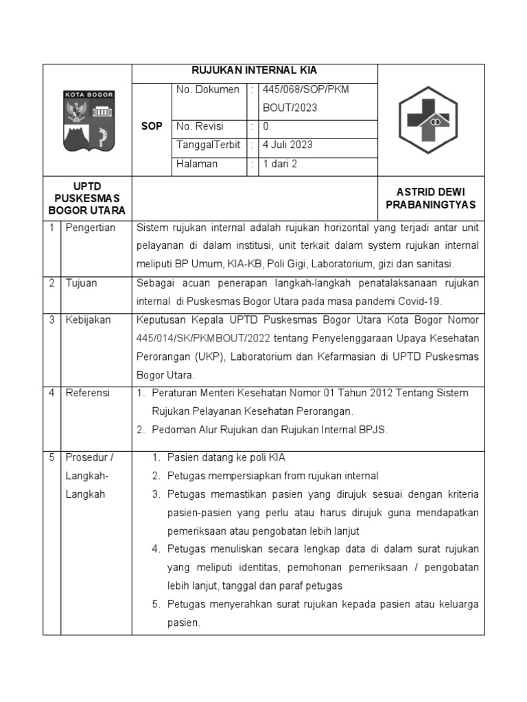 Prosedur Rujukan Internal KIA Puskesmas | PDF | Kesehatan Holistik