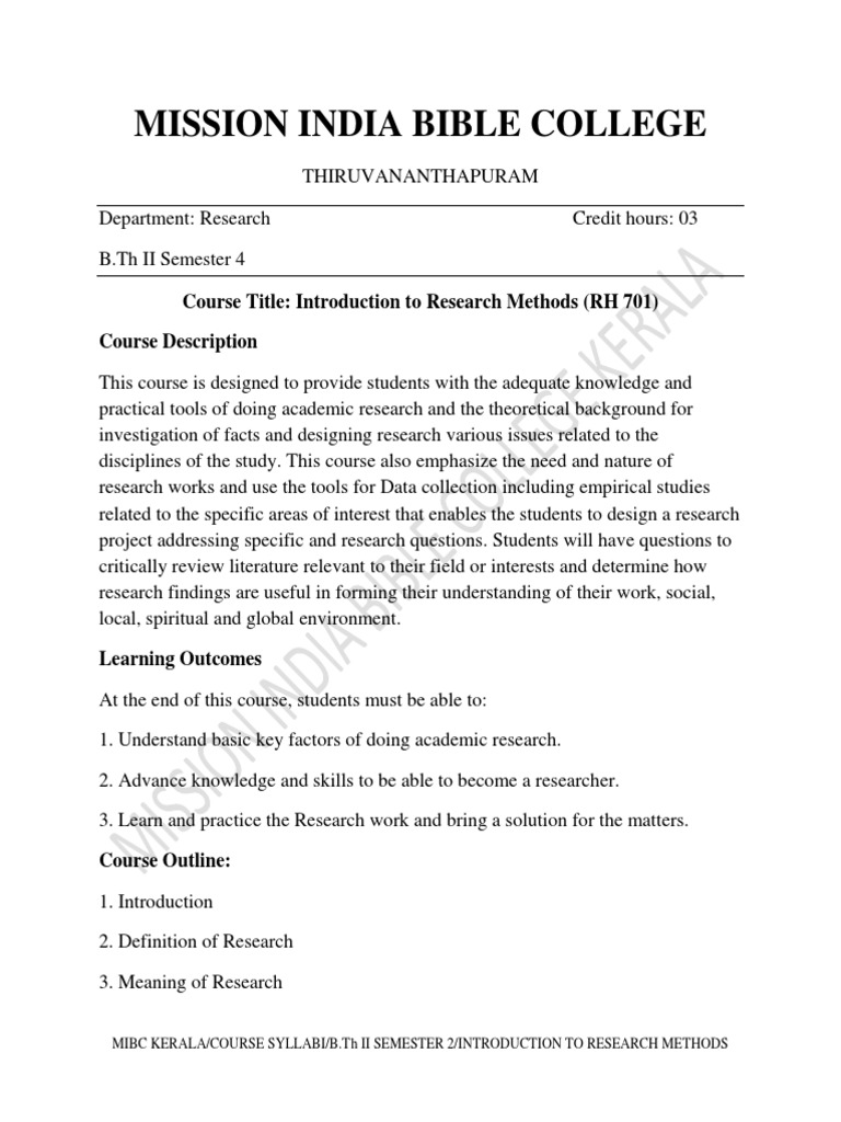 RH 701 Introduction To Research Methods B.TH II Semester 2 | PDF ...