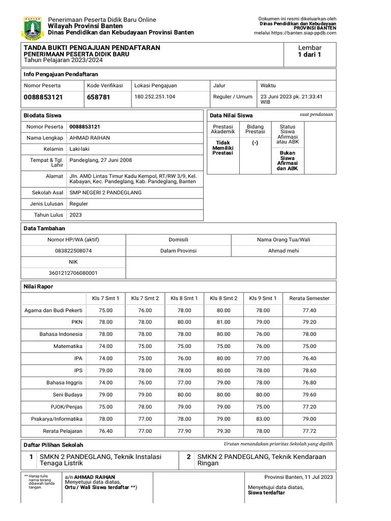 Tanda Bukti Pengajuan Pendaftaran_ 0088853121 _ AHMAD RAIHAN (5) | PDF