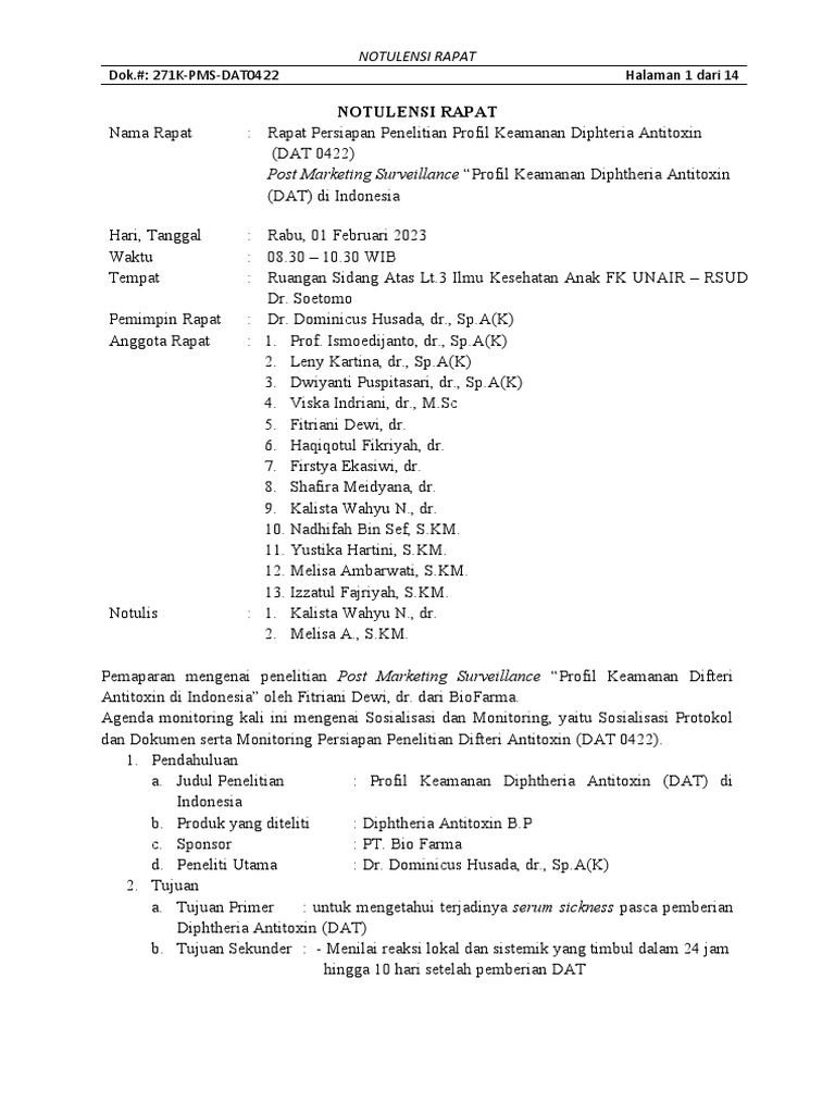 Notulensi Rapat (01feb2023) | PDF