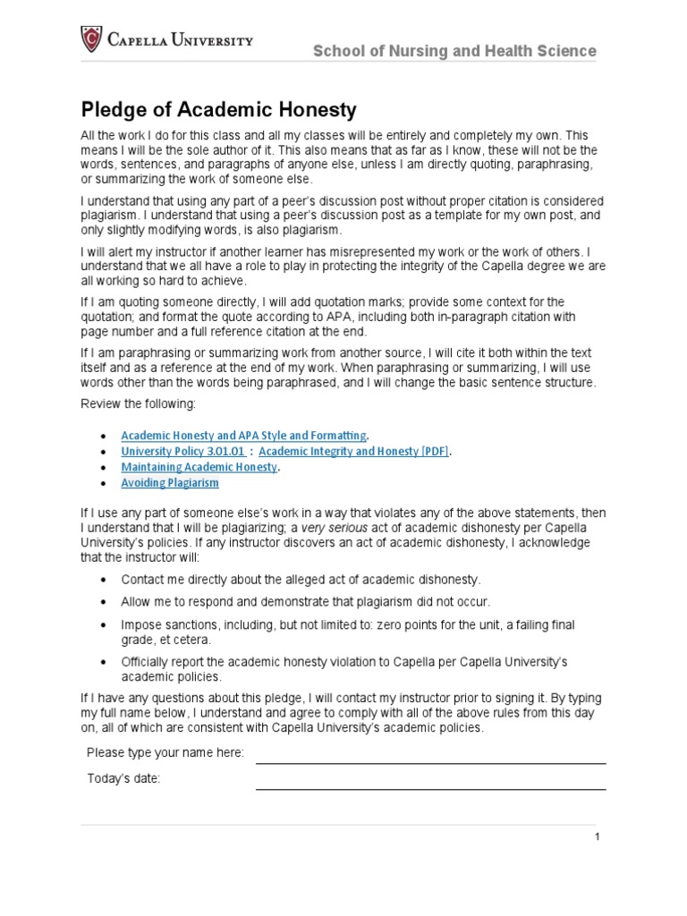 CF Academic Honesty Pledge | PDF | Academic Dishonesty | Plagiarism