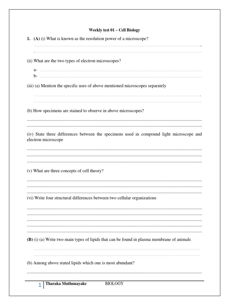Weekly Test 01 - Cell Biology | PDF