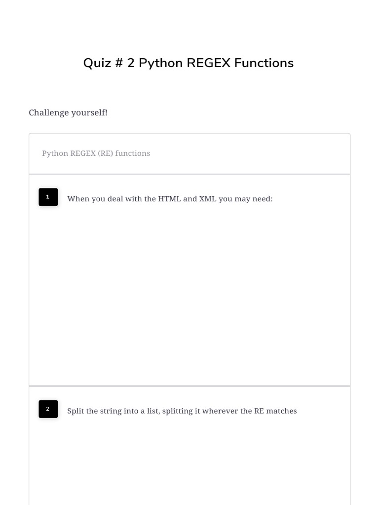 15 Quiz 2 Python REGEX Functions | PDF | Teaching Methods & Materials