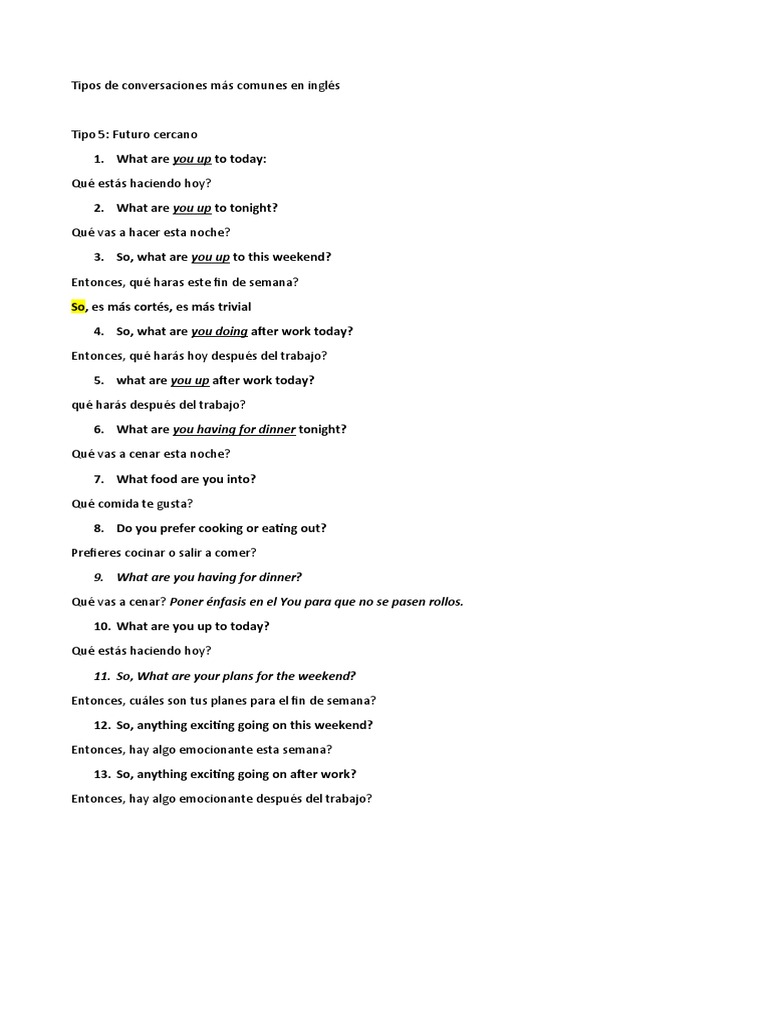 Tipos de Conversaciones Más Comunes en Inglés | PDF