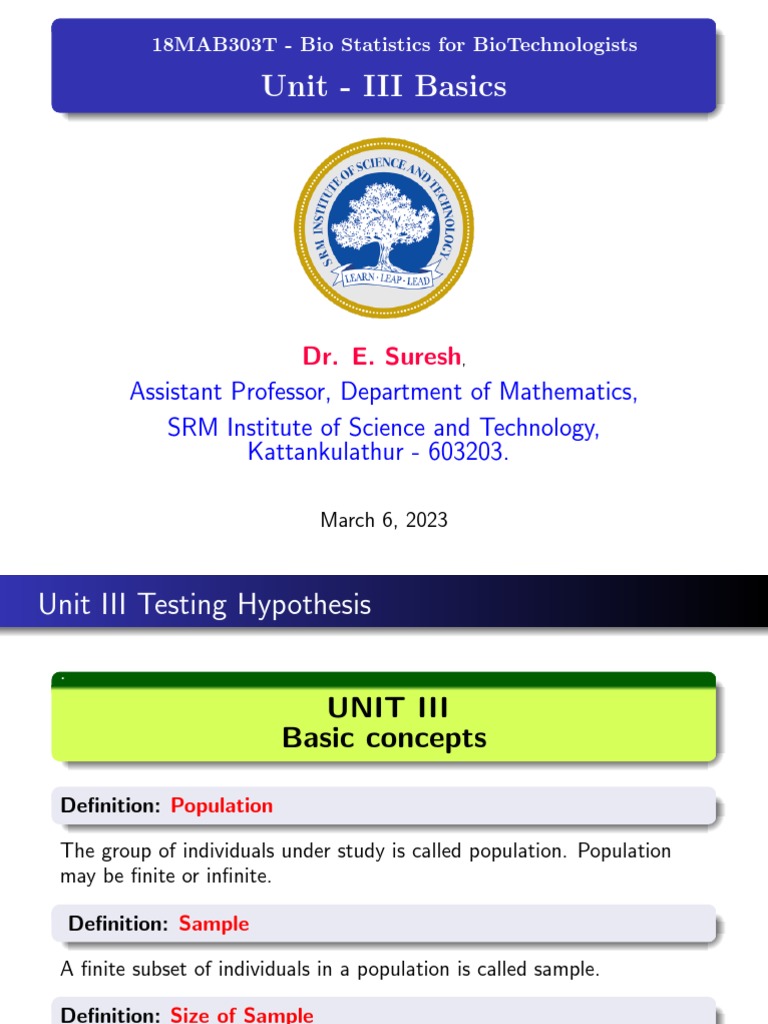 18MAB303T - Testing Hypothesis - Basics 2023 | PDF | Statistical ...