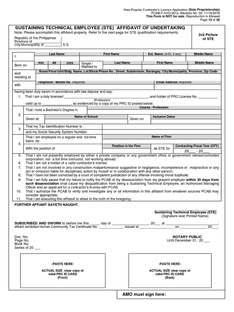 Ste Form (Blank) (Sole Pro) | PDF | Affidavit | Government