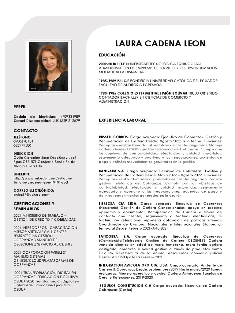 Hoja de Vida Laura Cadena | PDF