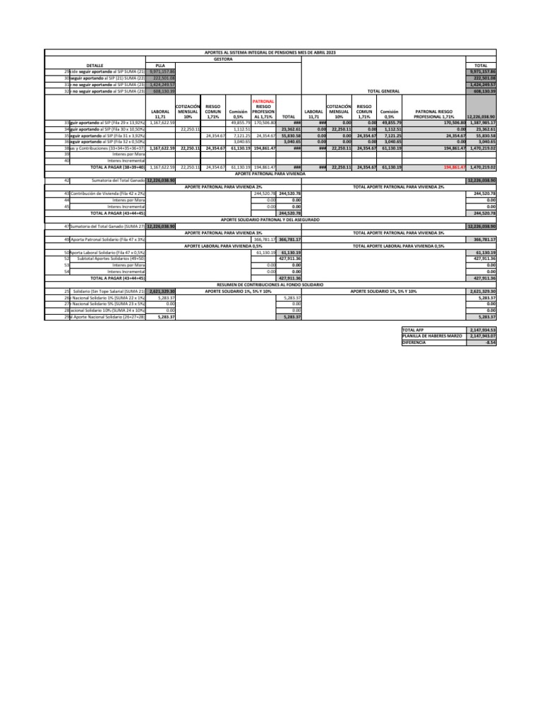 Modelo Planilla Con Aportes Pdf