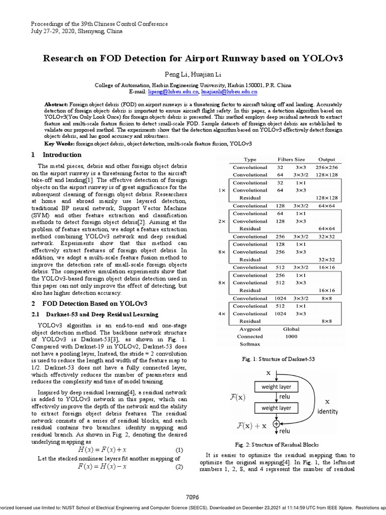 2020 Research On Fod Detection For Airport Runway Based On Yolov3 Pdf