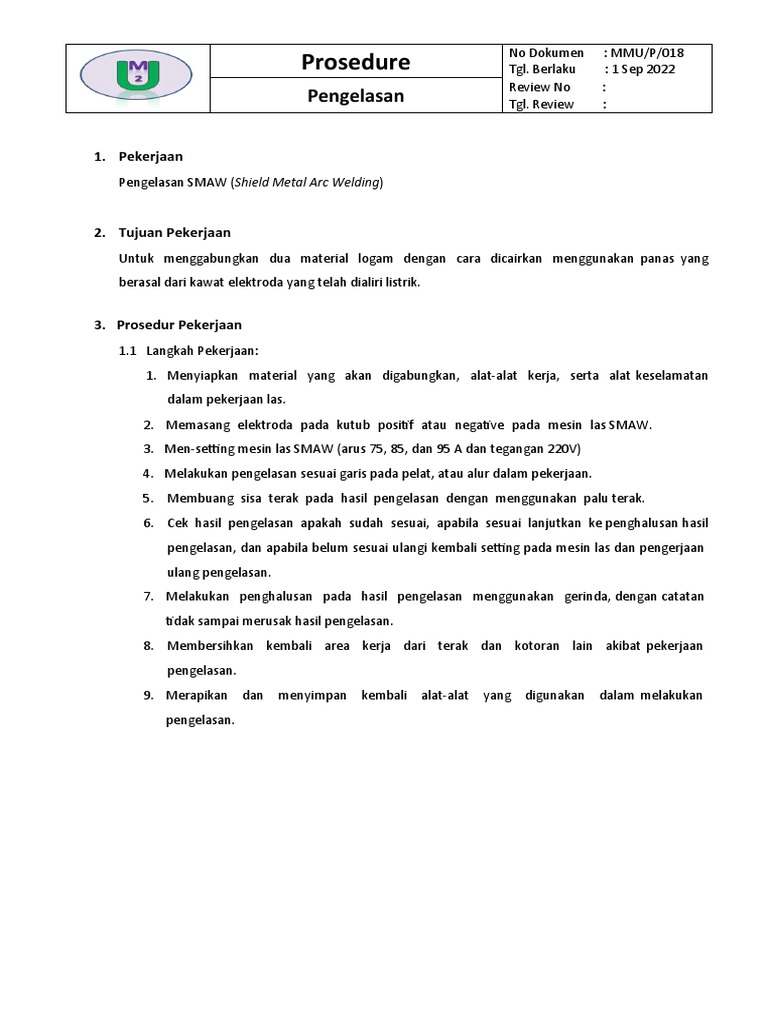 Prosedur Pengelasan | PDF