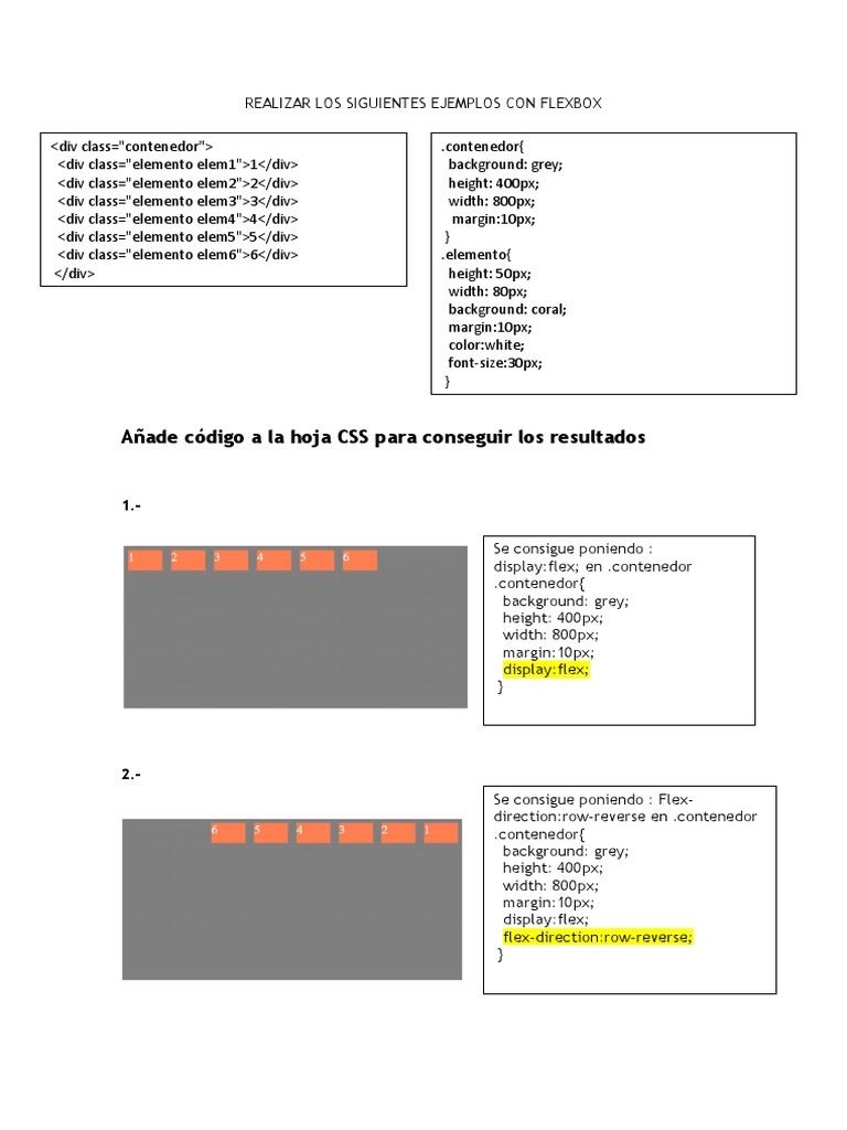 REALIZAR LOS SIGUIENTES EJEMPLOS CON FLEXBOX - Solucion | PDF
