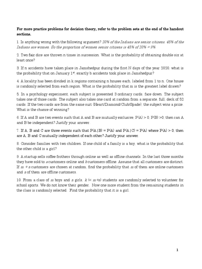 Practice Problems 2023 | PDF | Gambling | Sampling (Statistics)