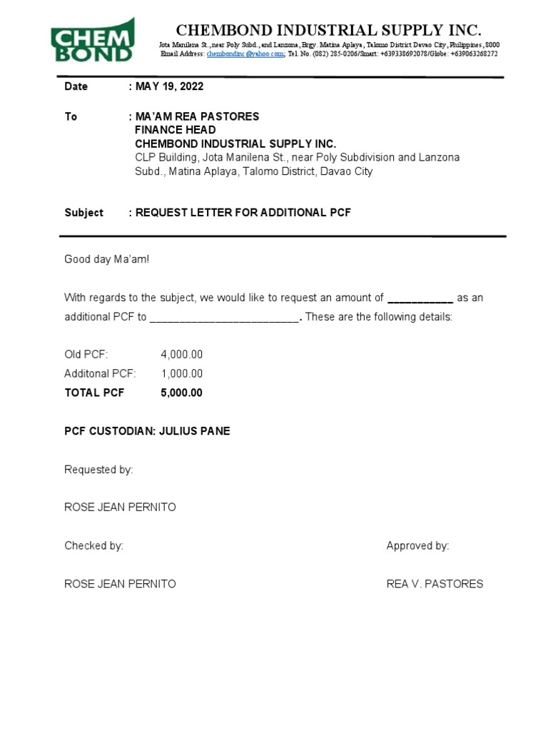 Letter - Additional PCF | PDF