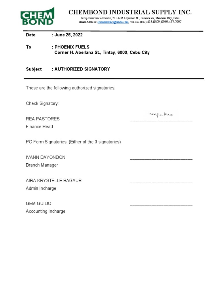 Letter - Authorized Signatory | PDF