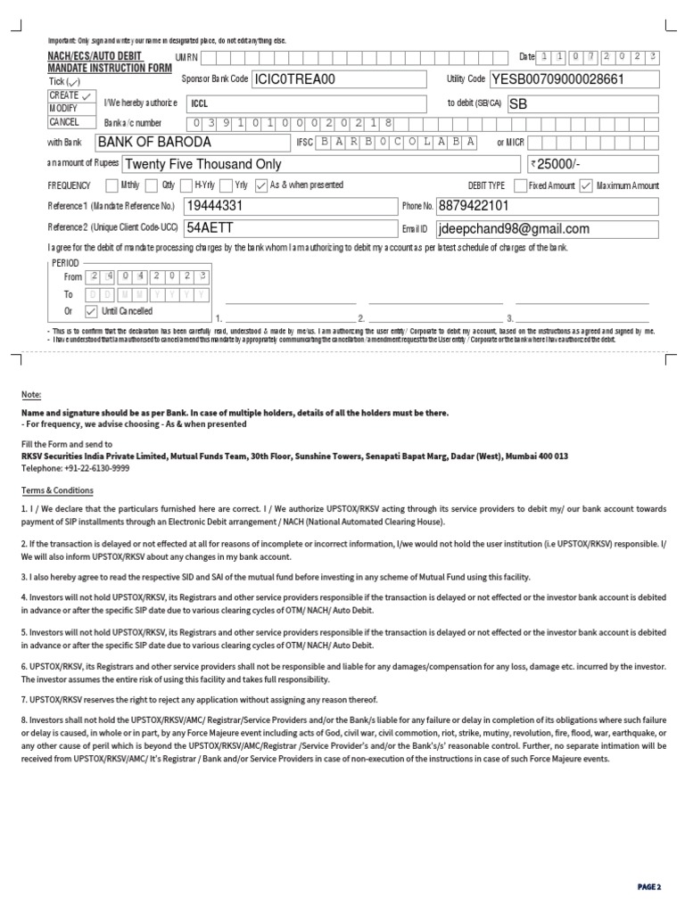 Physical Mandate | PDF | Clearing (Finance) | Debit Card