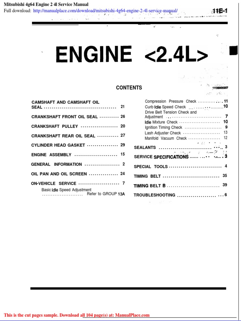 Mitsubishi 4g64 Engine 2 4l Service Manual Pdf Belt Mechanical