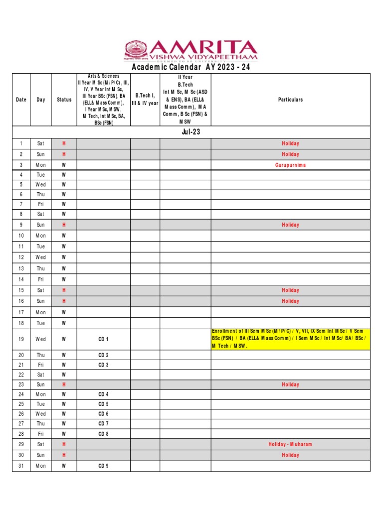 Academic Calender AY 2023 2024 | PDF | Bachelor Of Science | Observances
