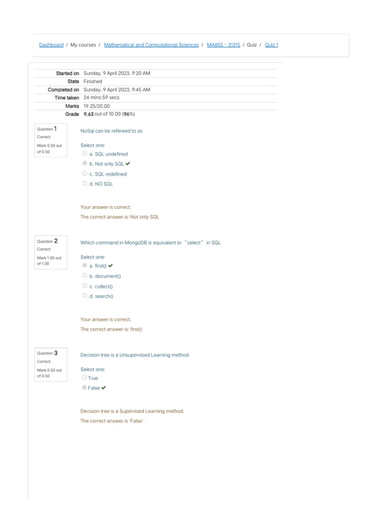 Quiz 1 - Attempt Review | Download Free PDF | Replication (Computing) | Mongo Db