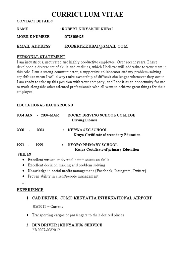 ROBERT KINYANJUI CV | PDF