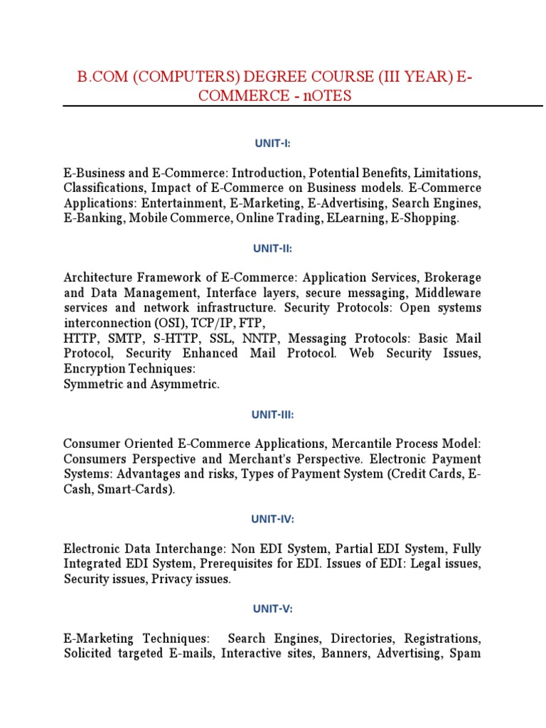 Computers Degree Course Iii Year E Commerce Notes Pdf E