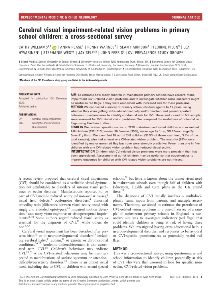 2 Cerebral Visual Impairment-Related Vision Problems | Download Free PDF | Visual Impairment ...
