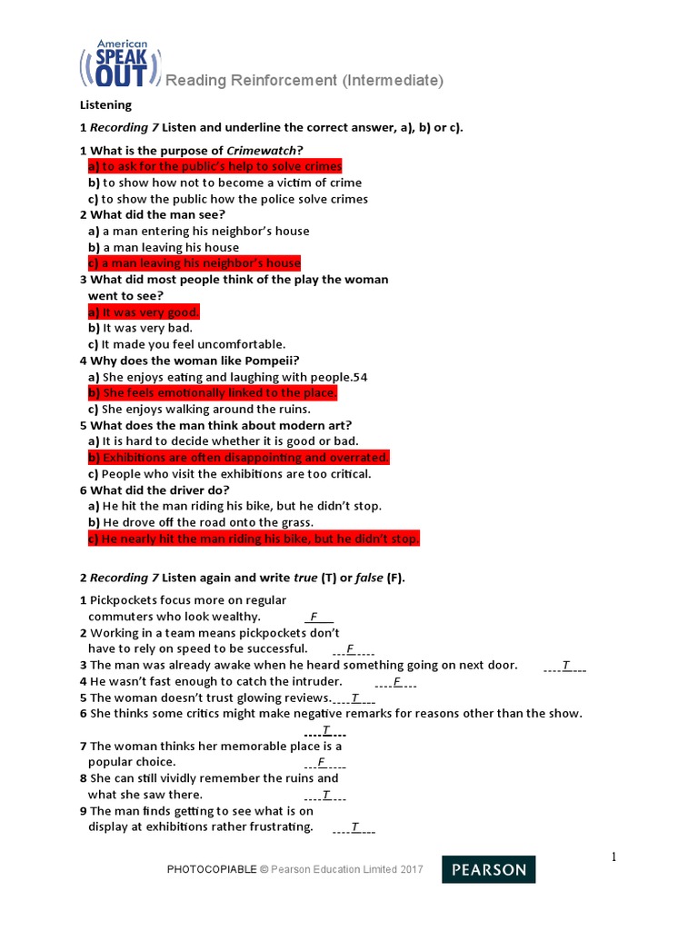 Listening & Reading Reinforcement 2 | PDF | Laughter | Humour