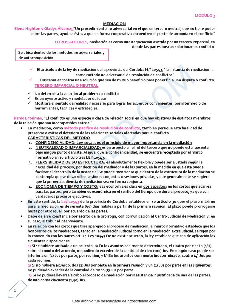 Mediacion Resumen M 3 y 4 | PDF | Mediación | Arbitraje