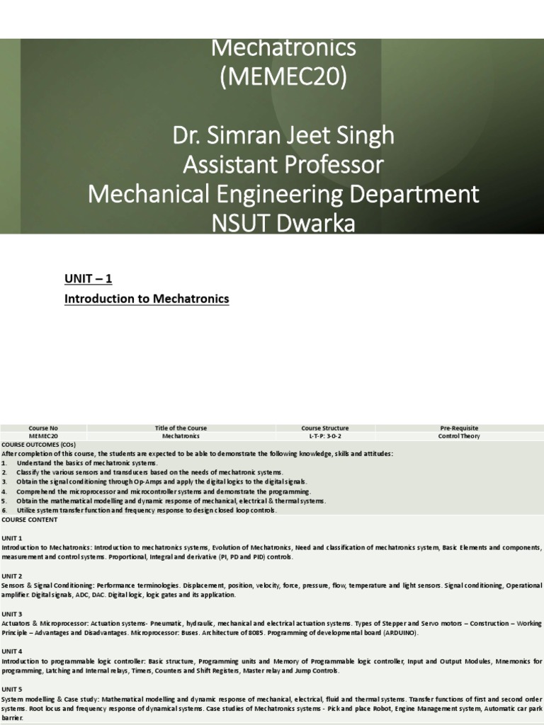 1.unit 1 Mechatronics | Download Free PDF | Control Theory | Actuator