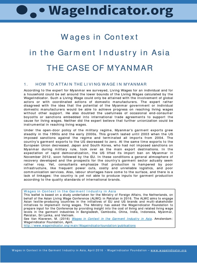 WageIndicator - Myanmar Handout | PDF | Cost Of Living | Living Wage