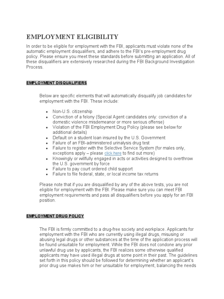FBI Employment Eligibility | PDF | Cannabis (Drug) | Background Check