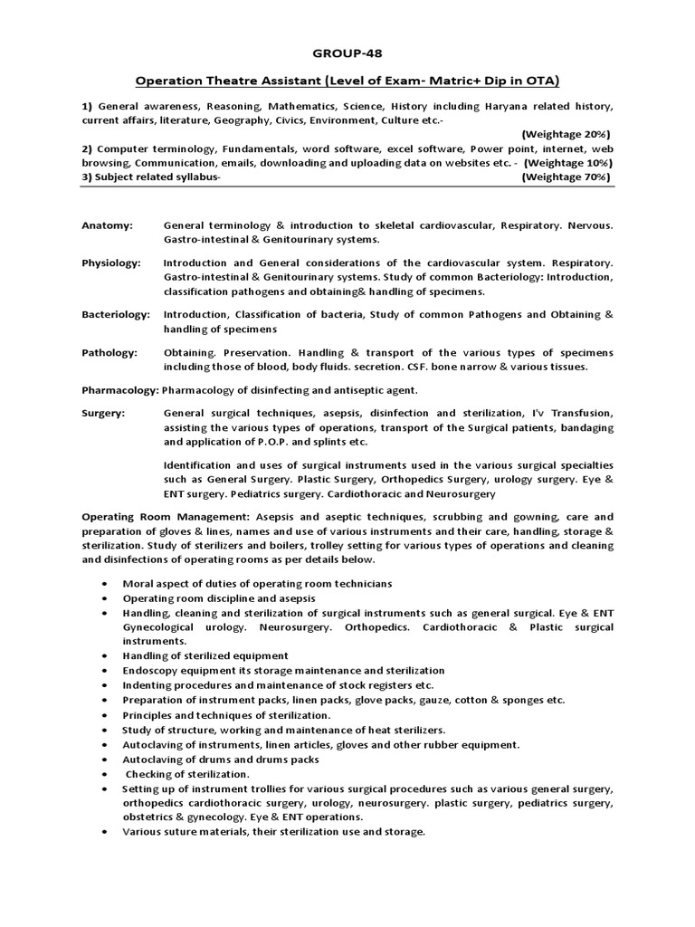 Operation Theatre Assistant Exam Guide | PDF | Surgery | Operating Theater