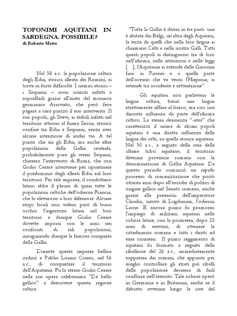 Toponimi Aquitani in Sardegna Possibile | PDF