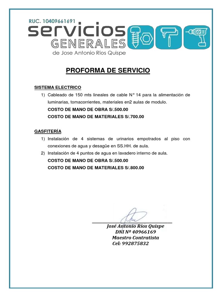 Proforma de Servicios de Construcción | PDF