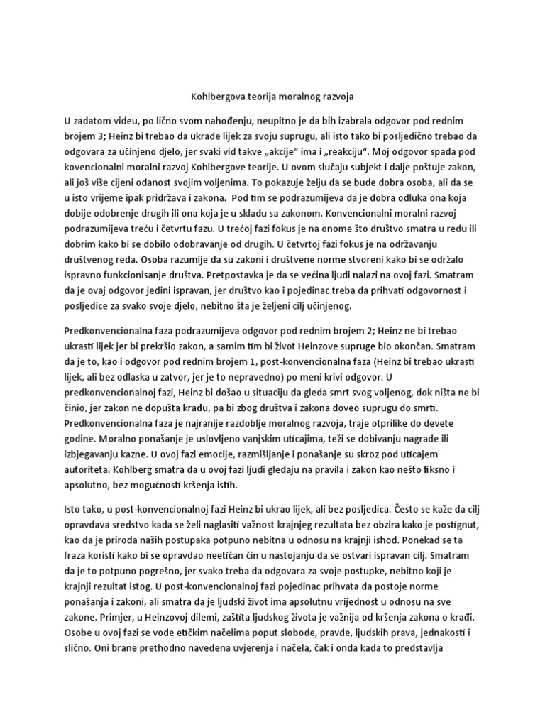Kohlbergova Teorija Moralnog Razvoja | PDF